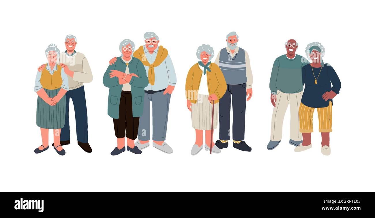 Set of senior couple character in flat design.Vector person on white ...