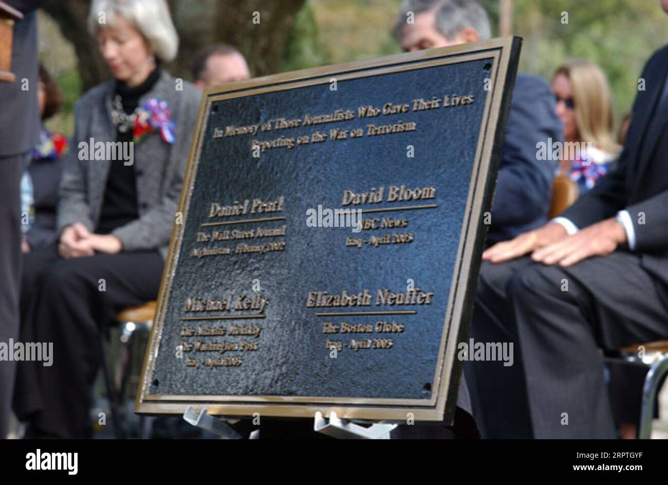 Plaque, honoring four prominent journalists killed during war and war ...