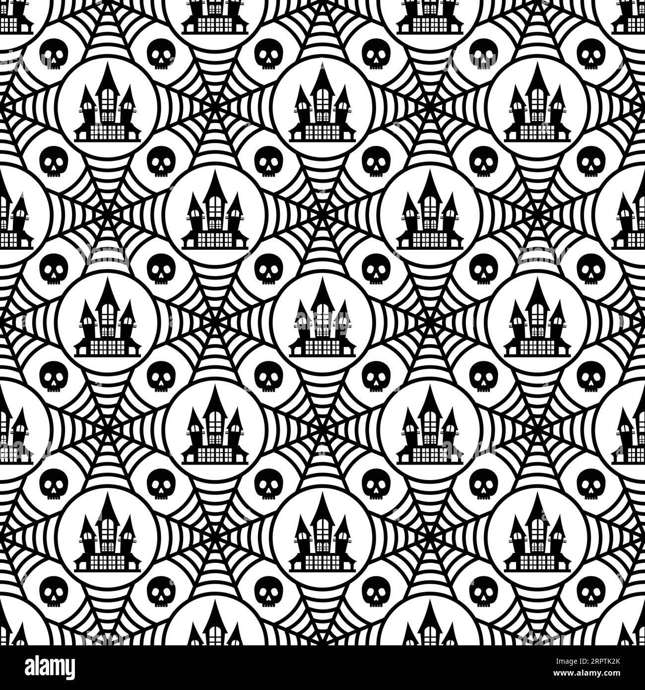 Symmetrical spider web and vampire castle seamless pattern Stock Vector ...