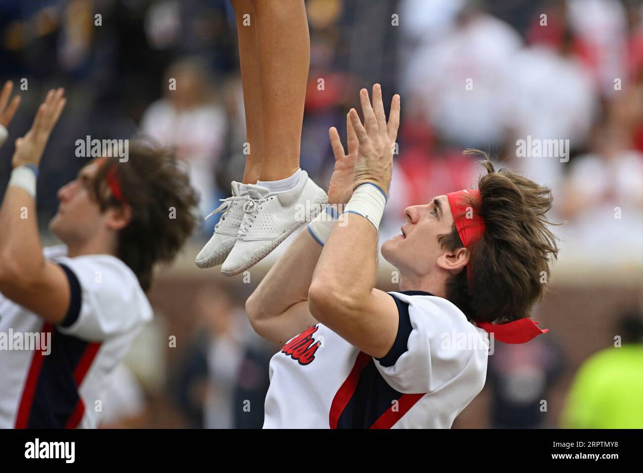 Mississippi cheerleaders perform before the first half of an NCAA ...