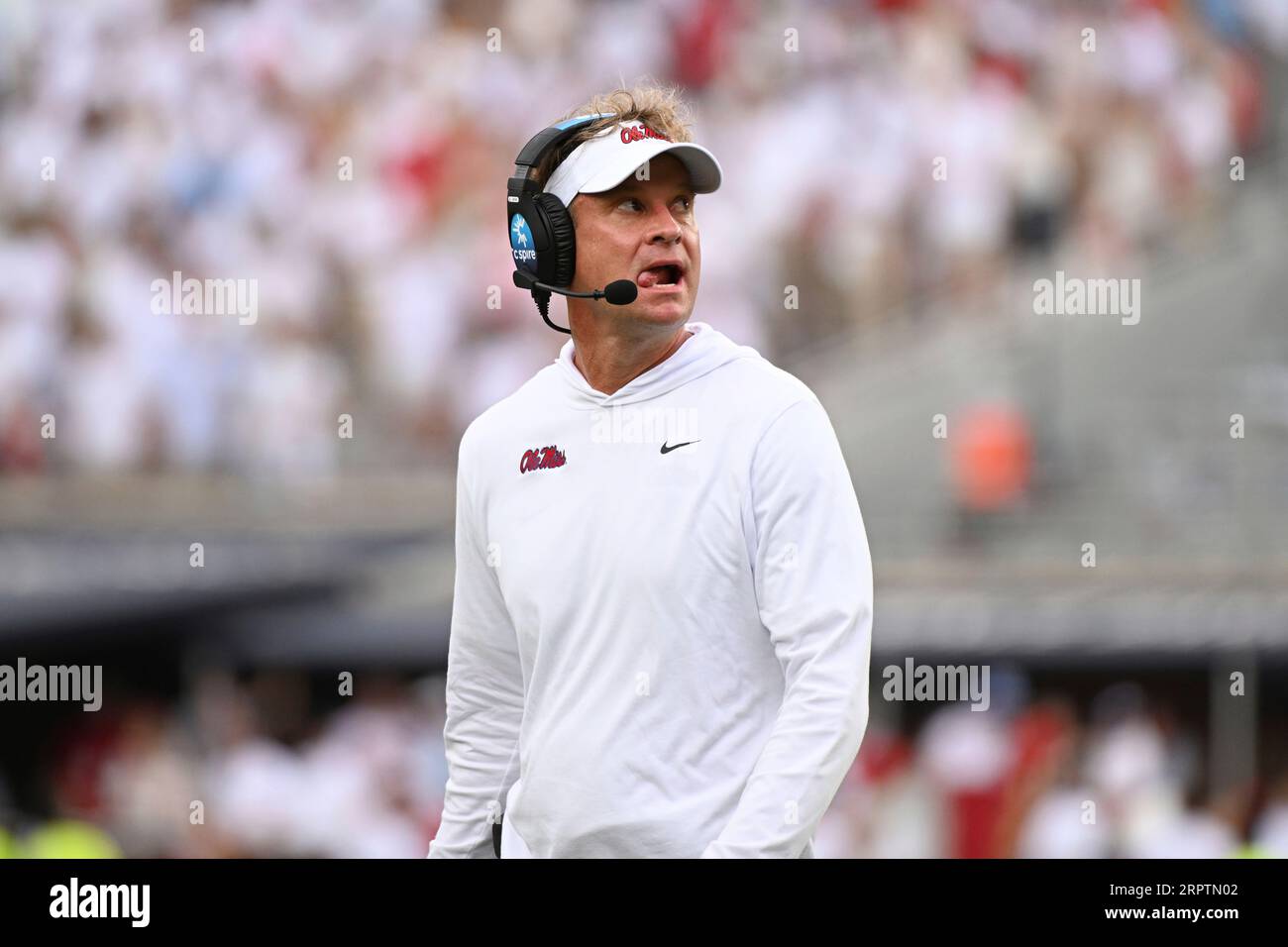 Mississippi head coach Lane Kiffin paces along the field during the ...