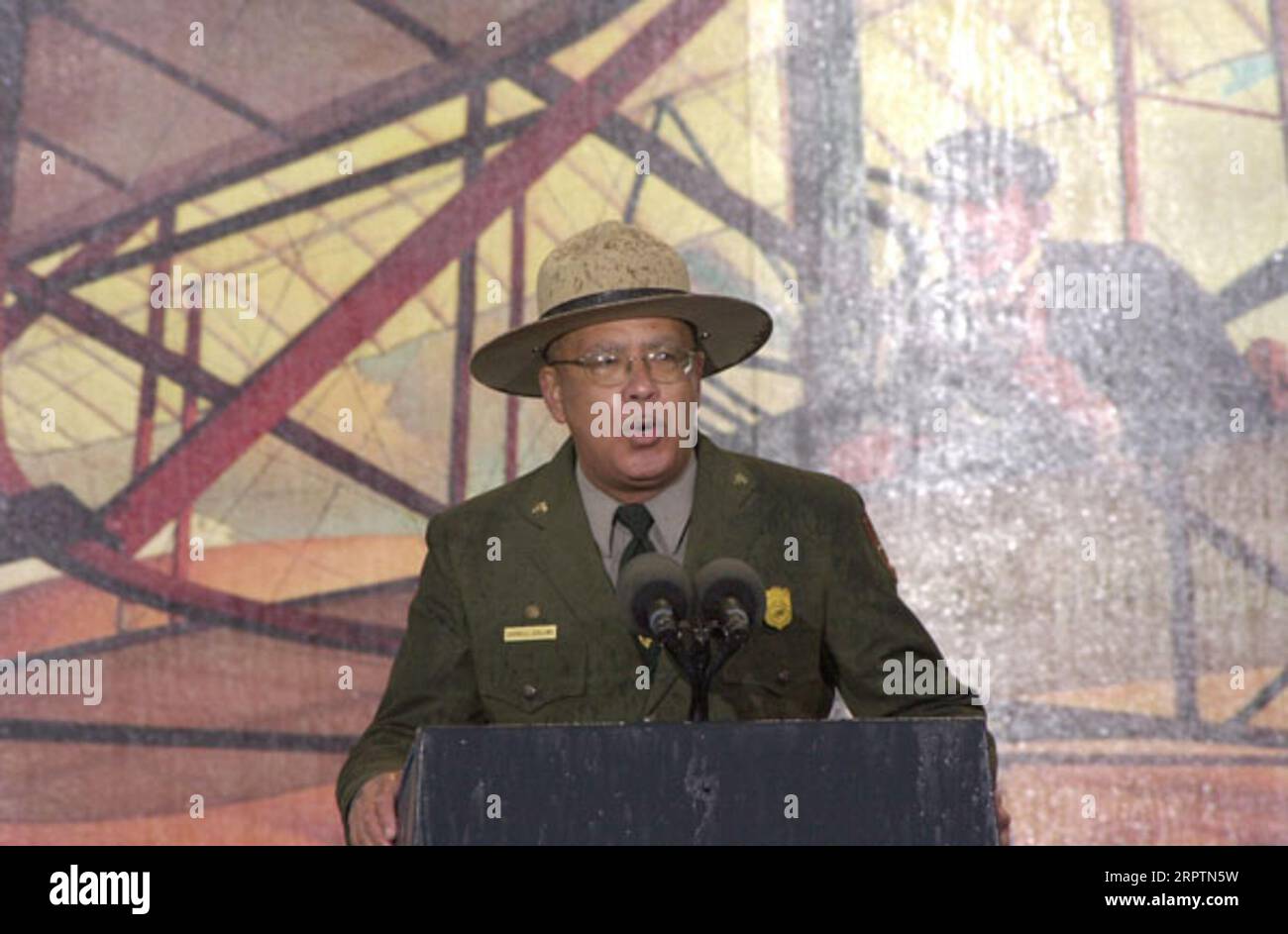 National Park Service historian Darrell Collins speaking at events marking the centennial of the ...