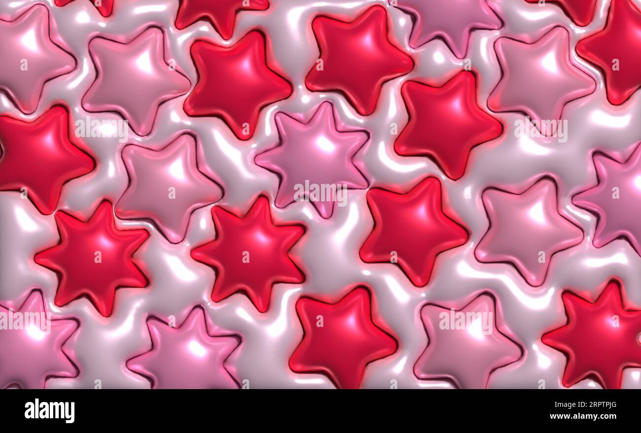 Abstract pink background with stars, inflated shapes. 3d rendering ...