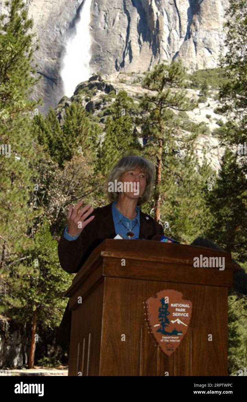 Secretary Gale Norton speaking at press conference during visit to ...