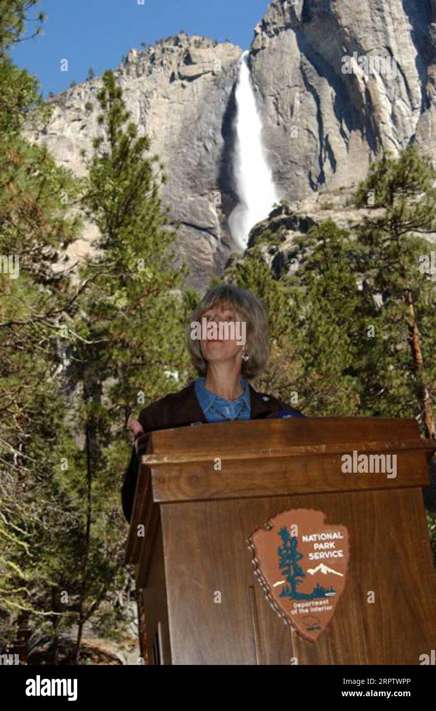Secretary Gale Norton speaking at press conference during visit to ...