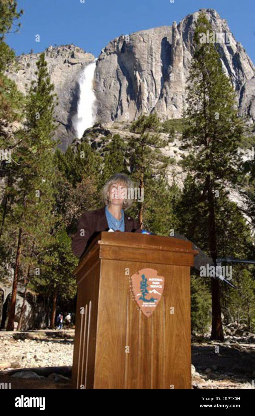 Secretary Gale Norton speaking at press conference during visit to ...