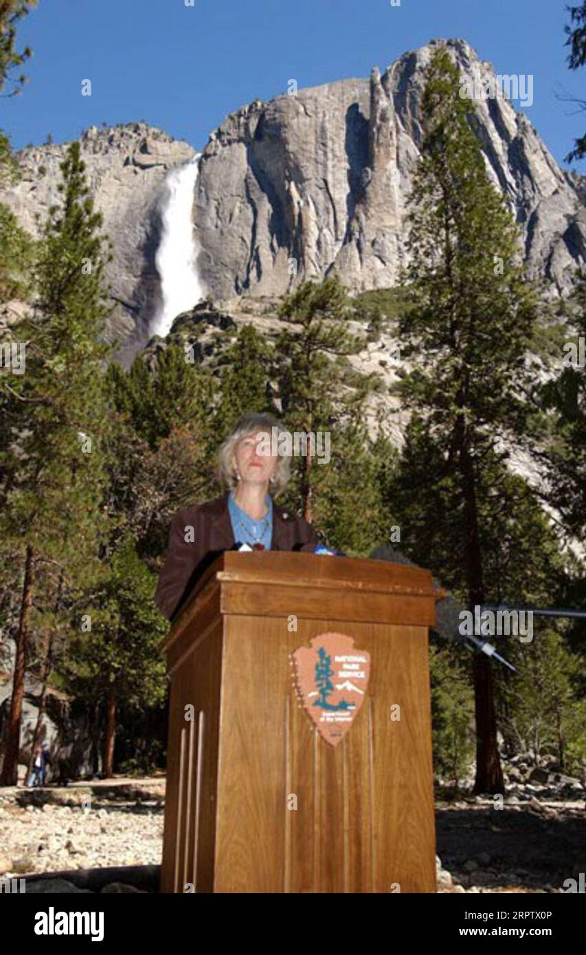 Secretary Gale Norton speaking at press conference during visit to ...
