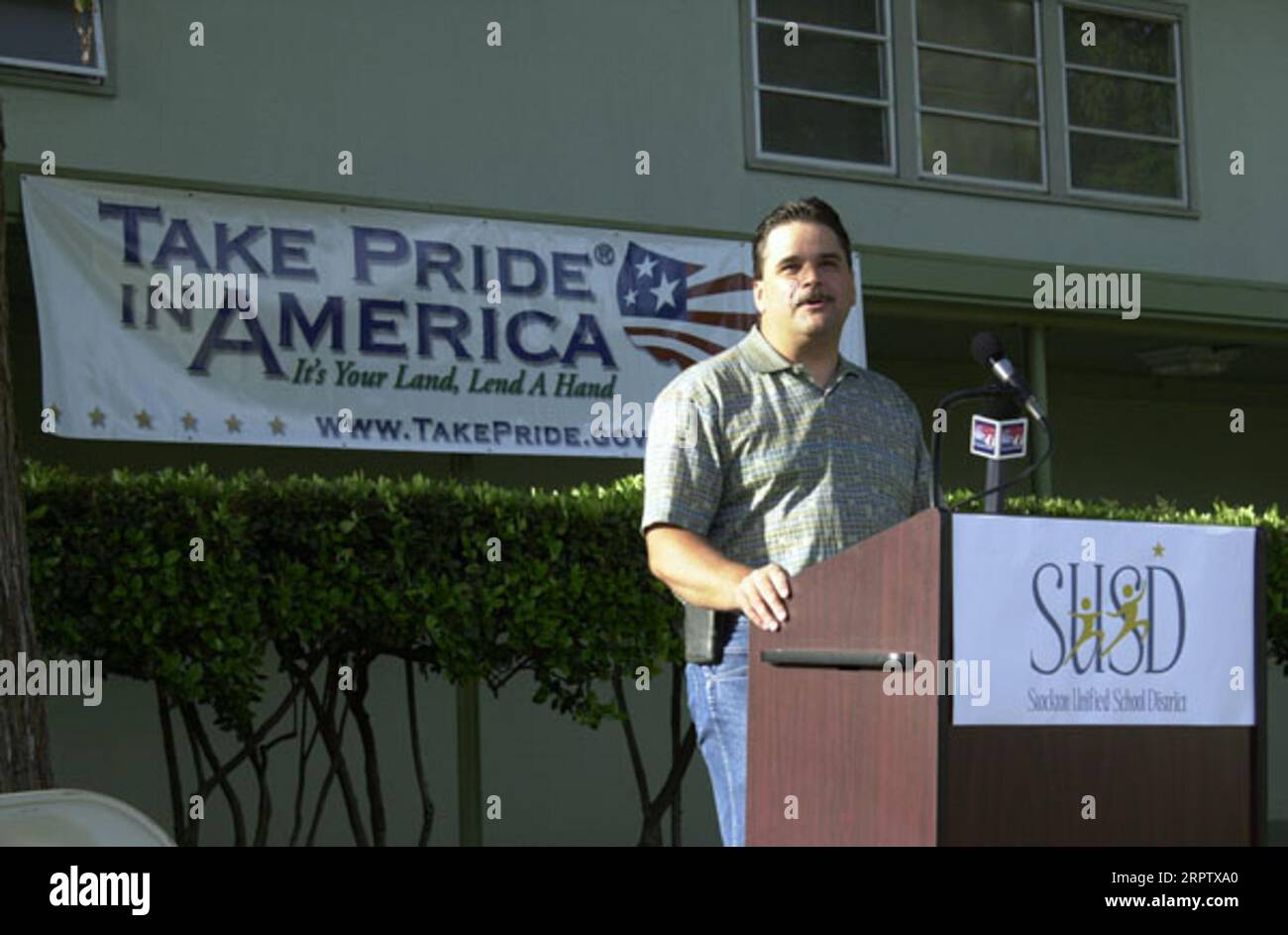 California Congressman Richard Pombo speaking during Take Pride in ...