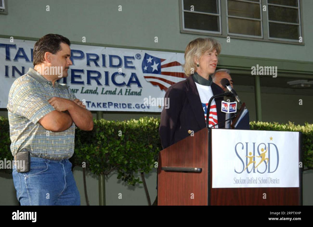Secretary Gale Norton speaking at Take Pride in America school grounds ...