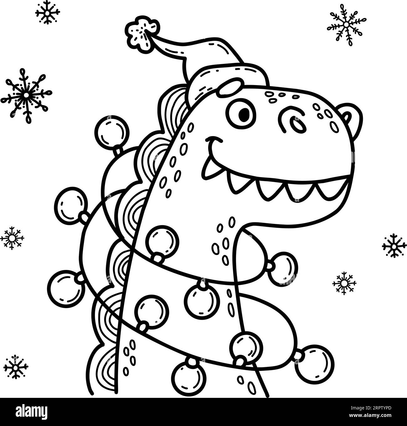 Funny winter dragon santa with Christmas garland. Vector illustration ...