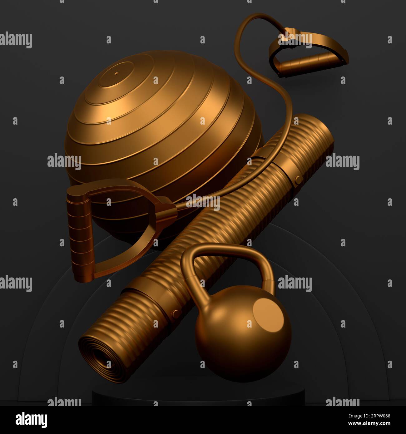 Sport equipment for fitness on podium or pedestal on monochrome ...