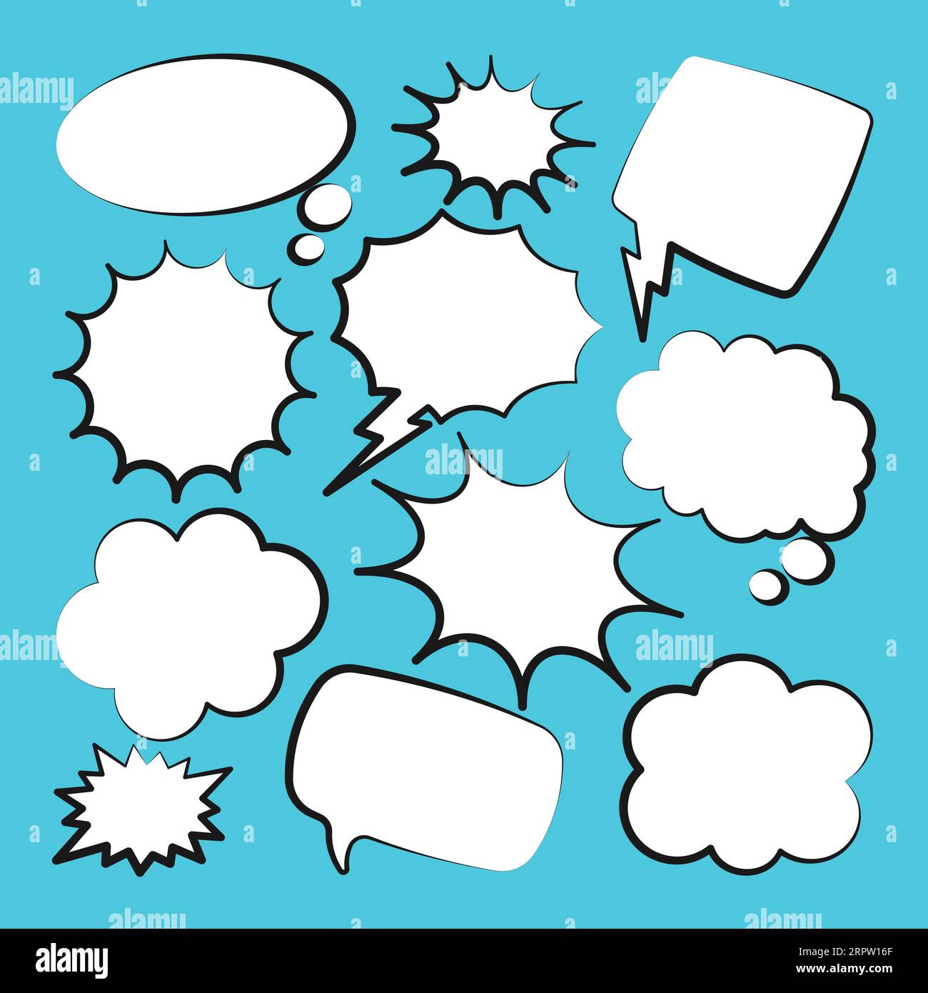 Comic speech bubbles. Outline, hand drawn retro cartoon stickers on ...
