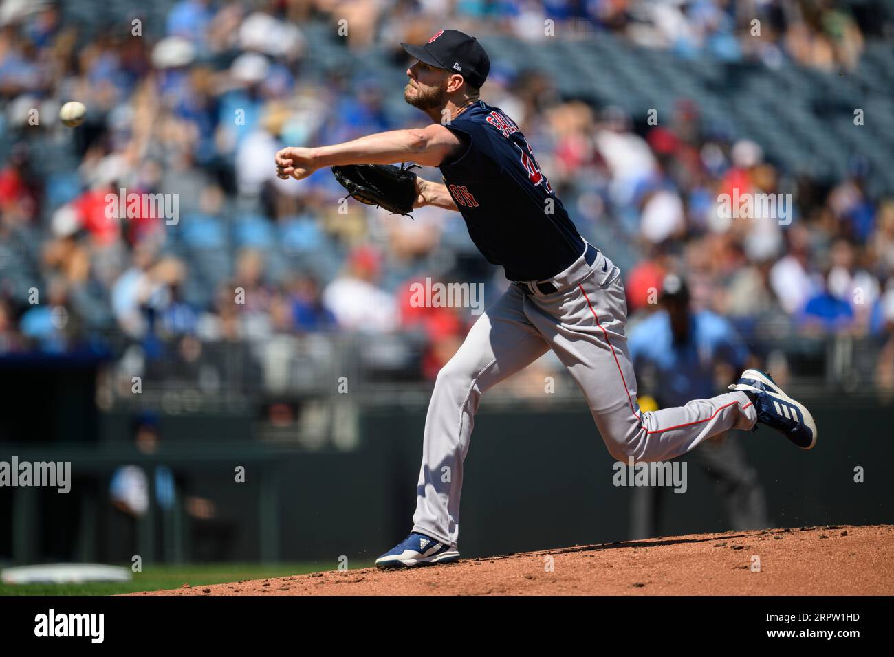Boston Red Sox starting pitcher Chris Sale throws to a Kansas City ...