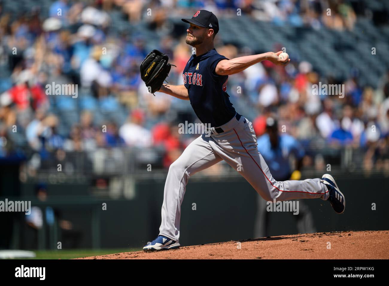Boston Red Sox starting pitcher Chris Sale throws to a Kansas City ...