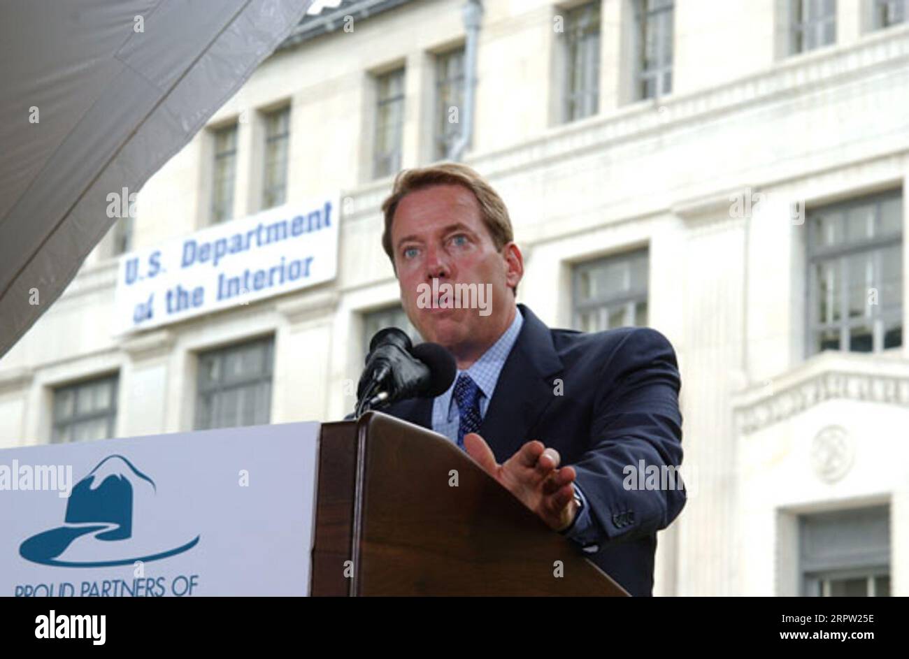 Ford Motor Company Chairman Bill Ford speaking at event, outside ...