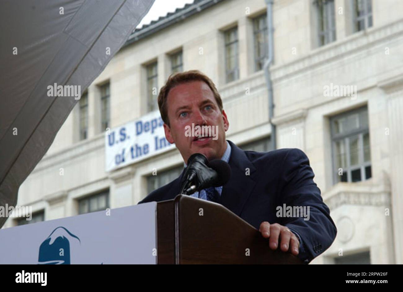Ford Motor Company Chairman Bill Ford speaking at event, outside ...