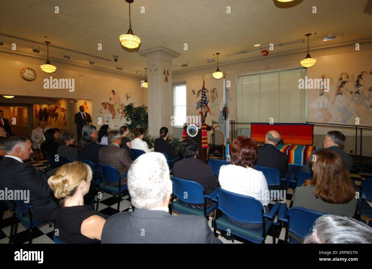 Secretary Gale Norton speaking at Department of Interior headquarters ...