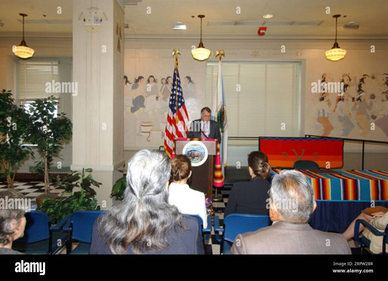 Arizona Senator Jon Kyl speaking at Department of Interior headquarters ...
