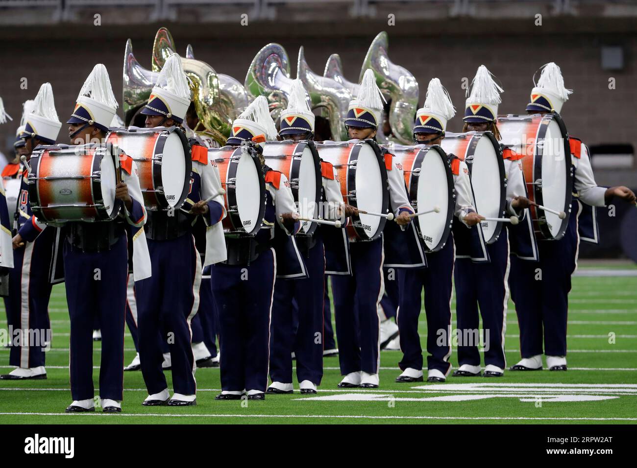 The Virginia State University Trojan Explosion marching band bass drum ...