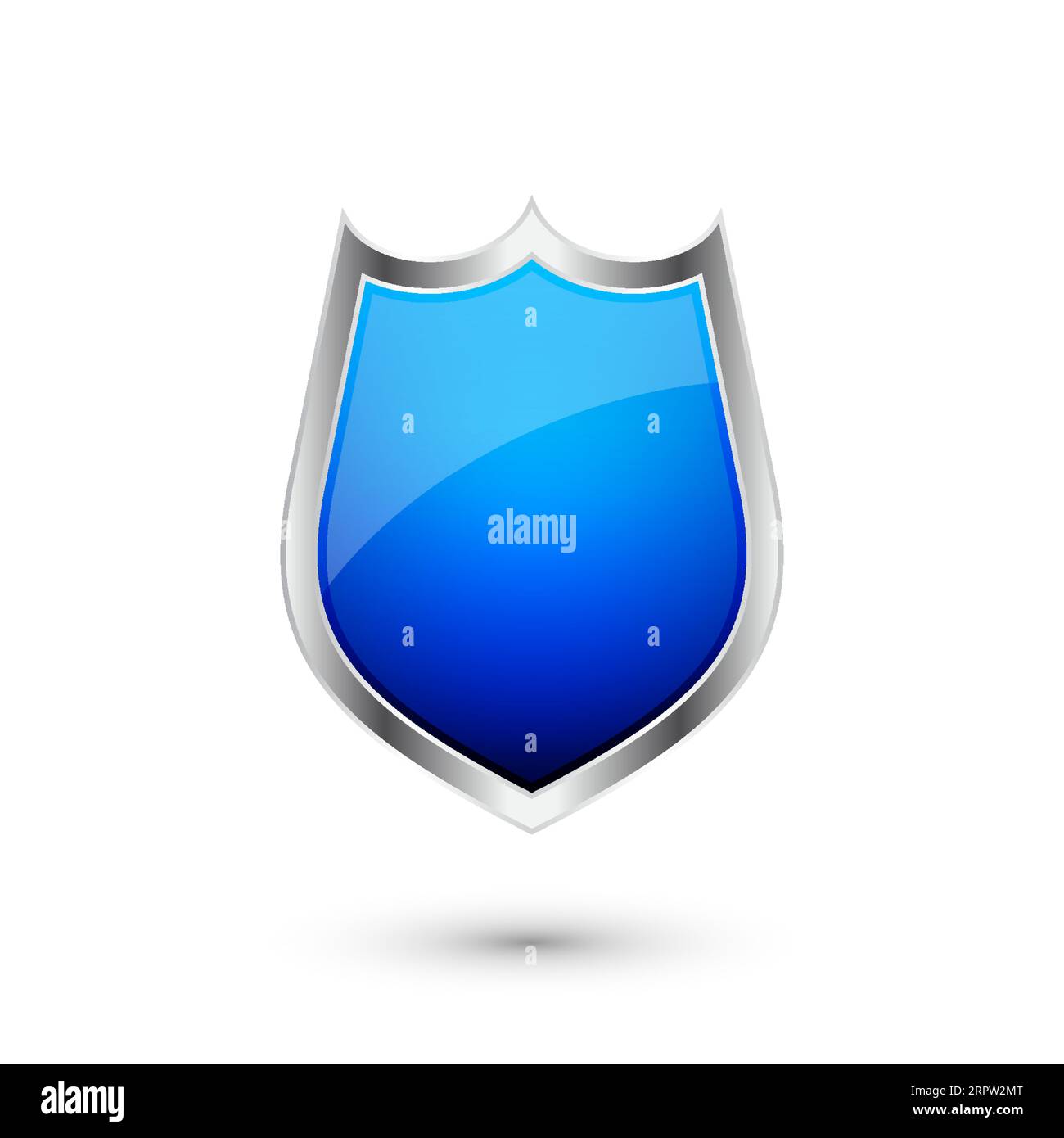 Vintage heraldic 3d shield icon with shiny metal frame. Blue protection ...