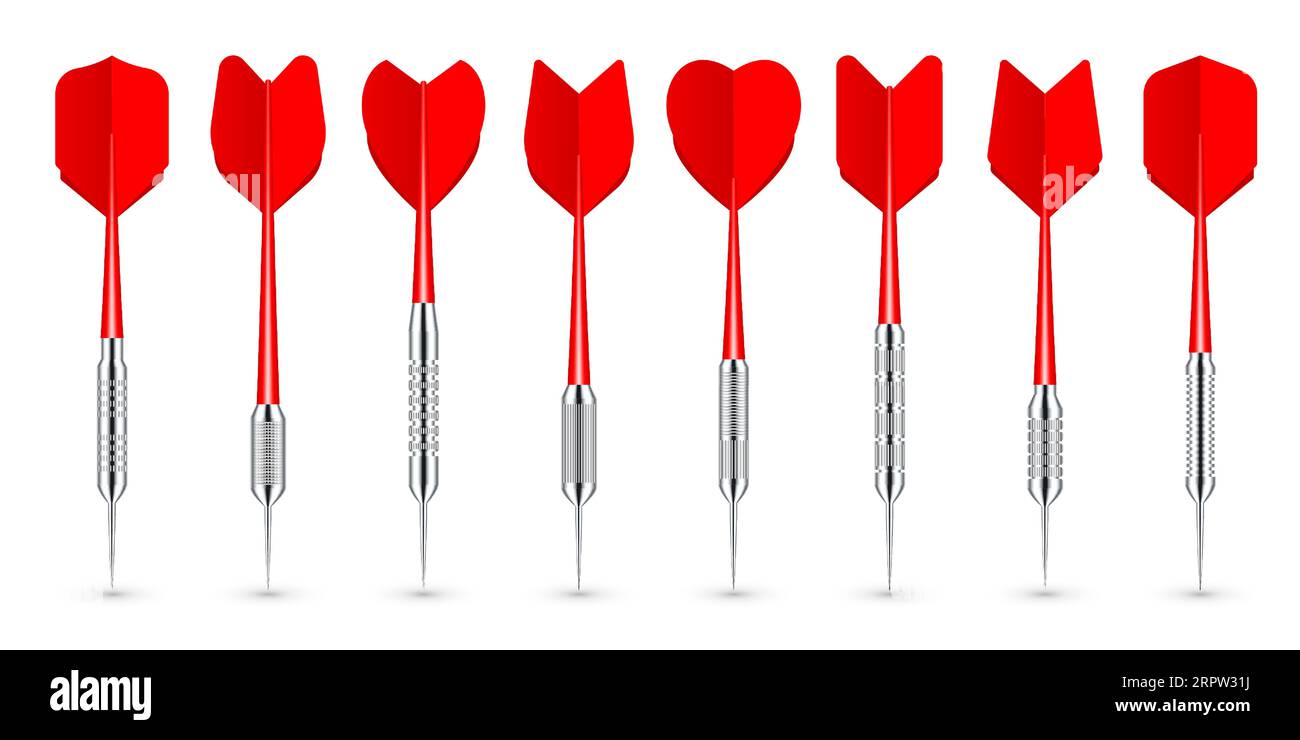 Red dart arrows with metal tip and shadow. Dart throwing sport game ...
