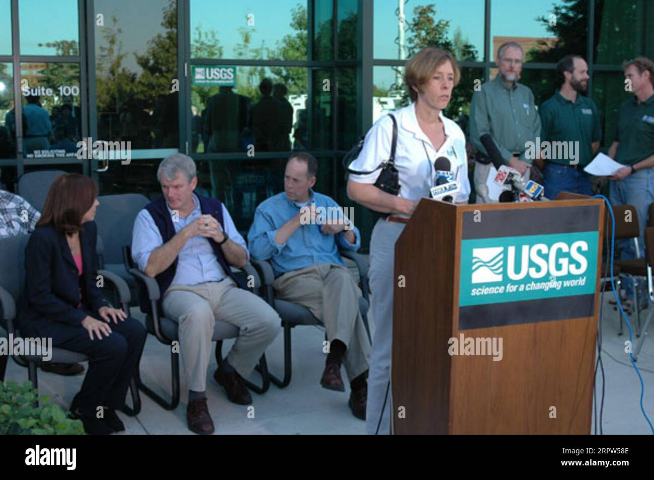 U.S. Geological Survey scientist Cynthia Gardner at the podium during ...