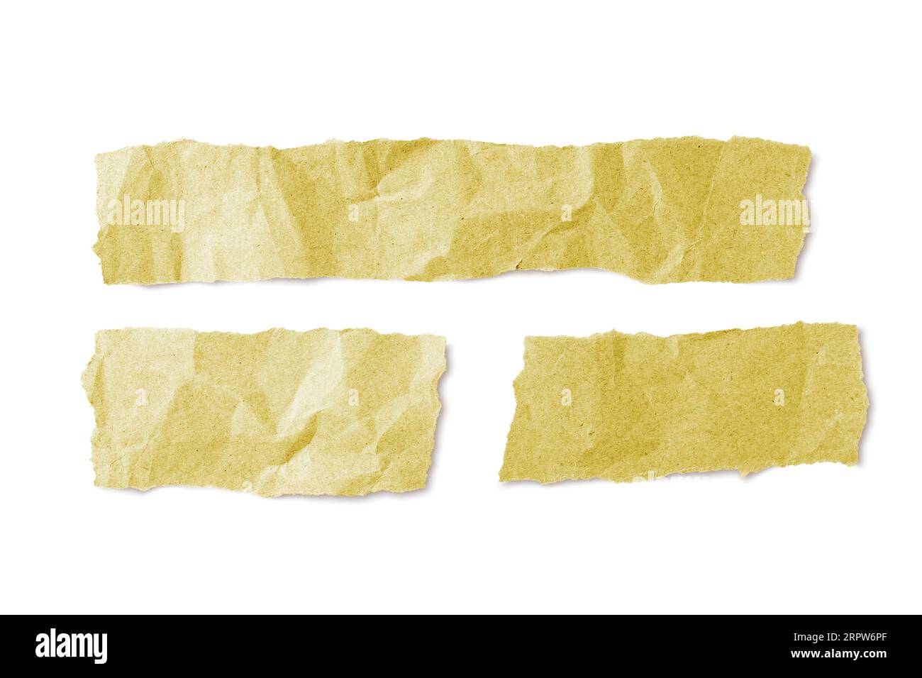 Yellow crumpled paper pieces with torn edge isolated on white ...