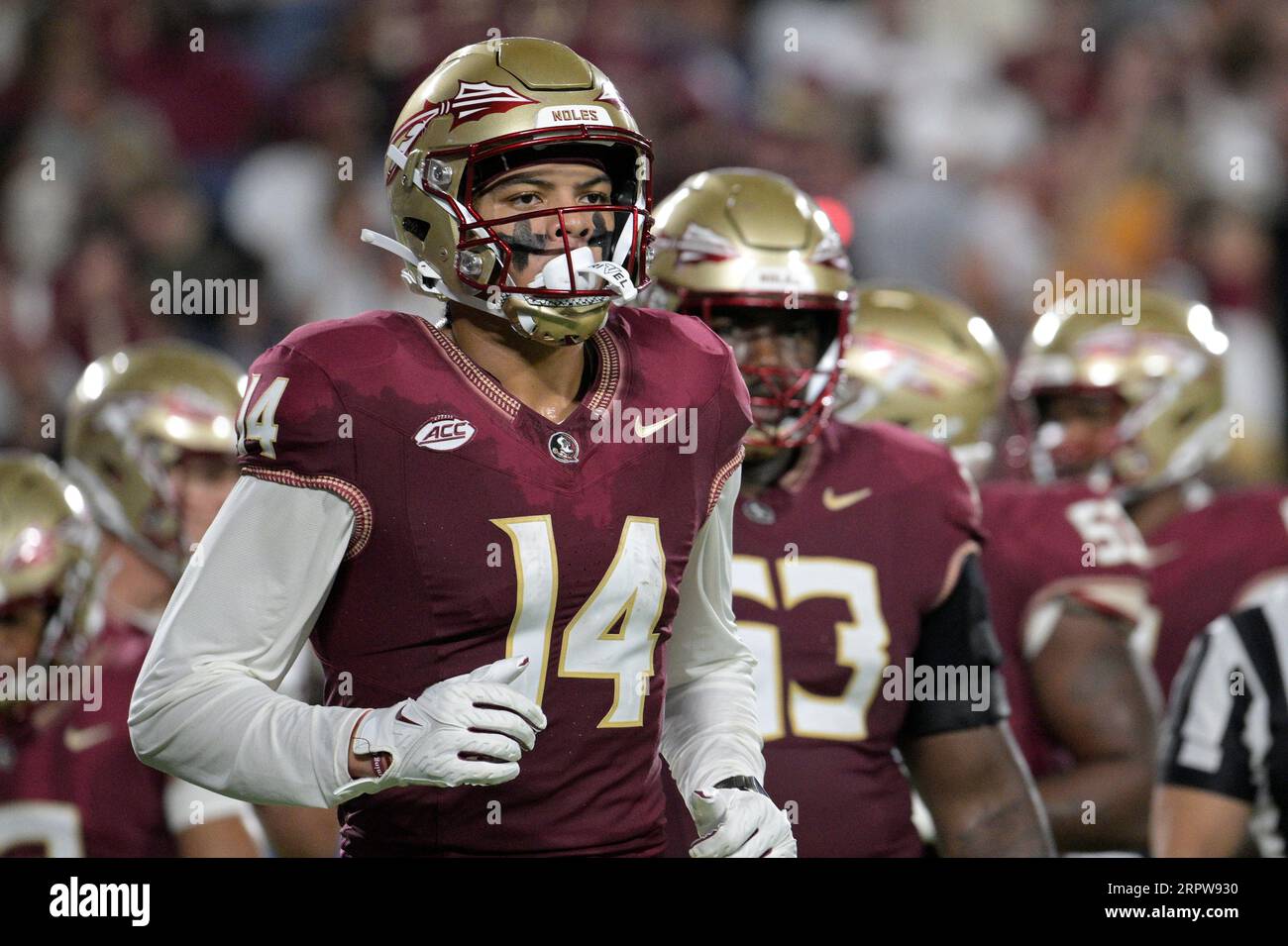 Florida State wide receiver Johnny Wilson (14) sets up for a play ...