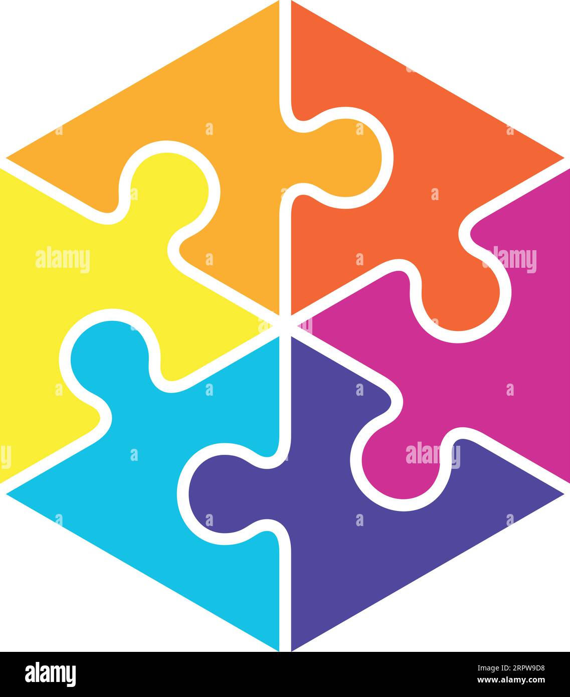 Six puzzle pieces together. Connection symbol. Teamwork icon Stock ...