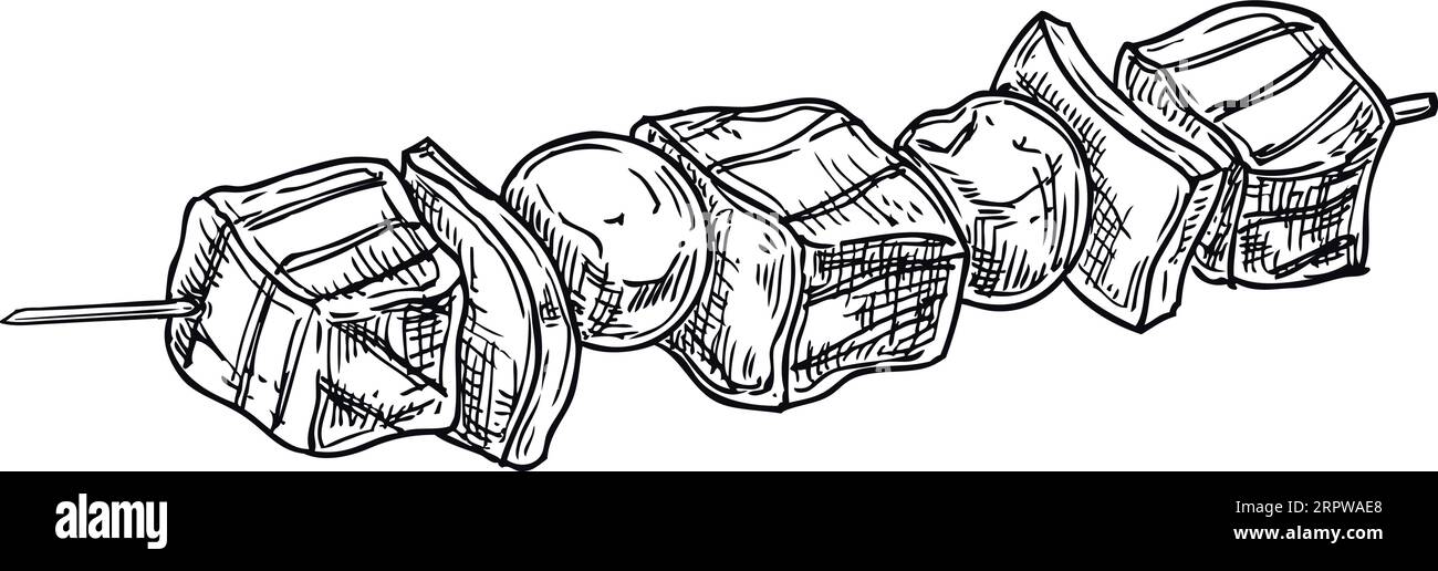 Meat kebab. Skewed grill stick. Food engraving Stock Vector Image & Art ...