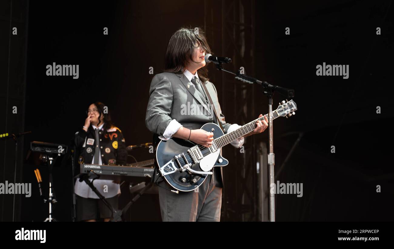 Photographs of Boygenius performing at Connect Festival 2023 at the ...