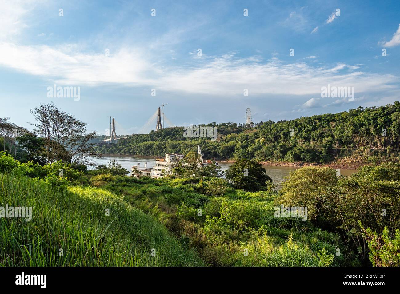 Landmark of the three borders, hito tres fronteras, Paraguay, Brazil ...