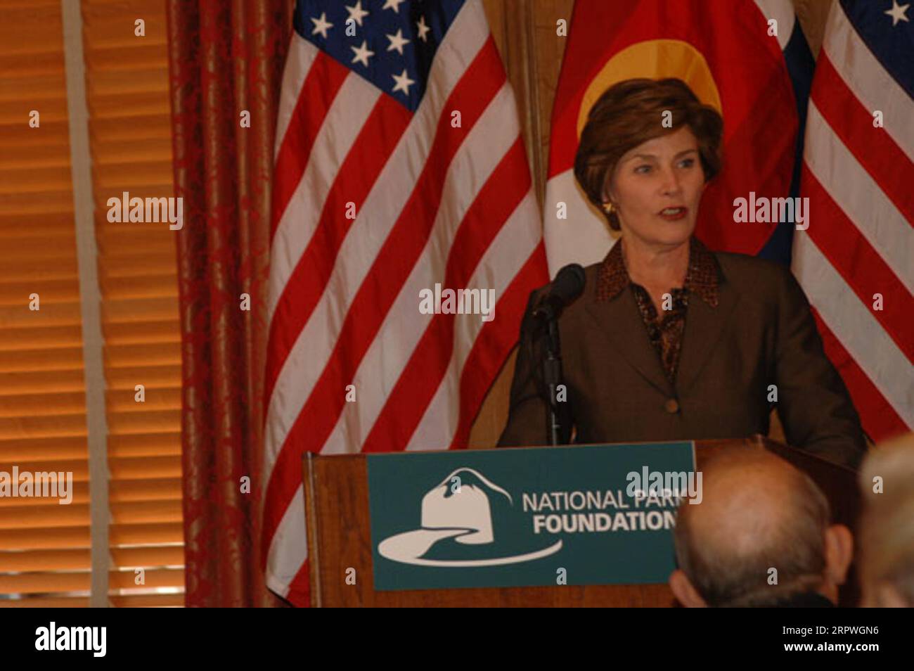 First Lady Laura Bush speaking at National Park Foundation event at the ...