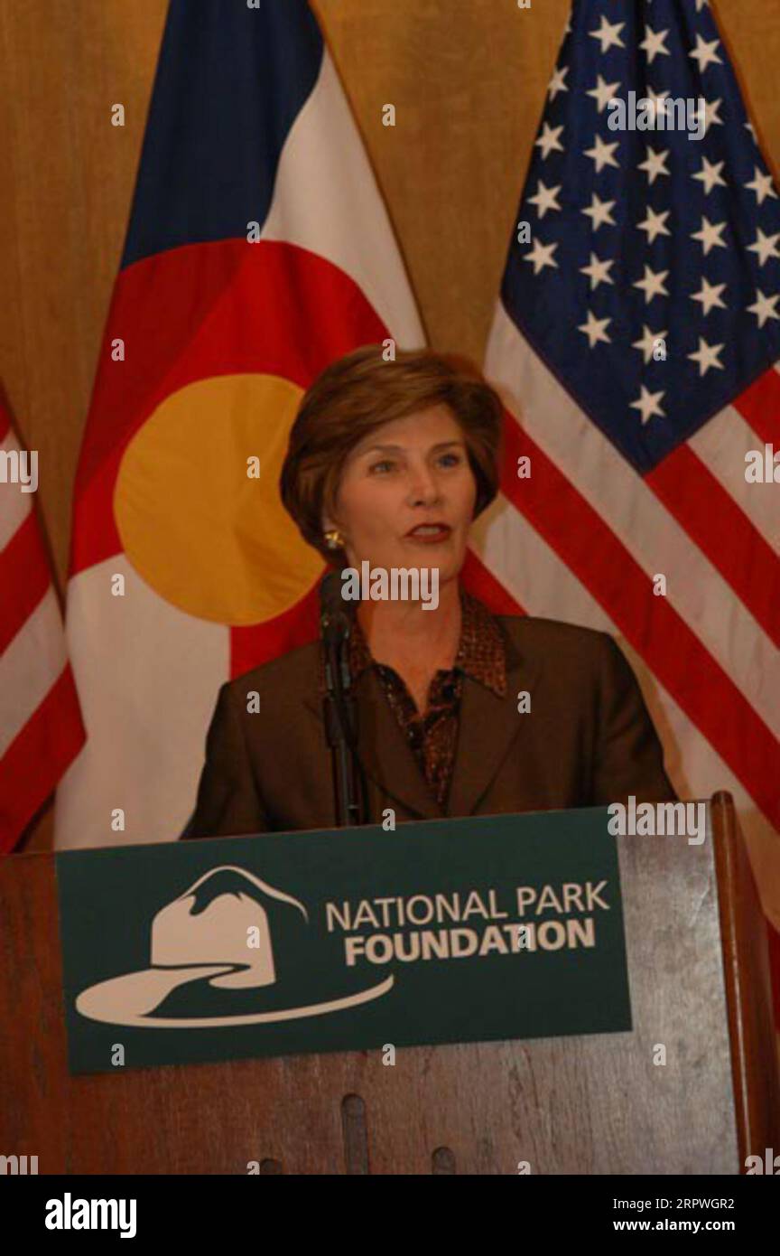 First Lady Laura Bush speaking at National Park Foundation event at the ...