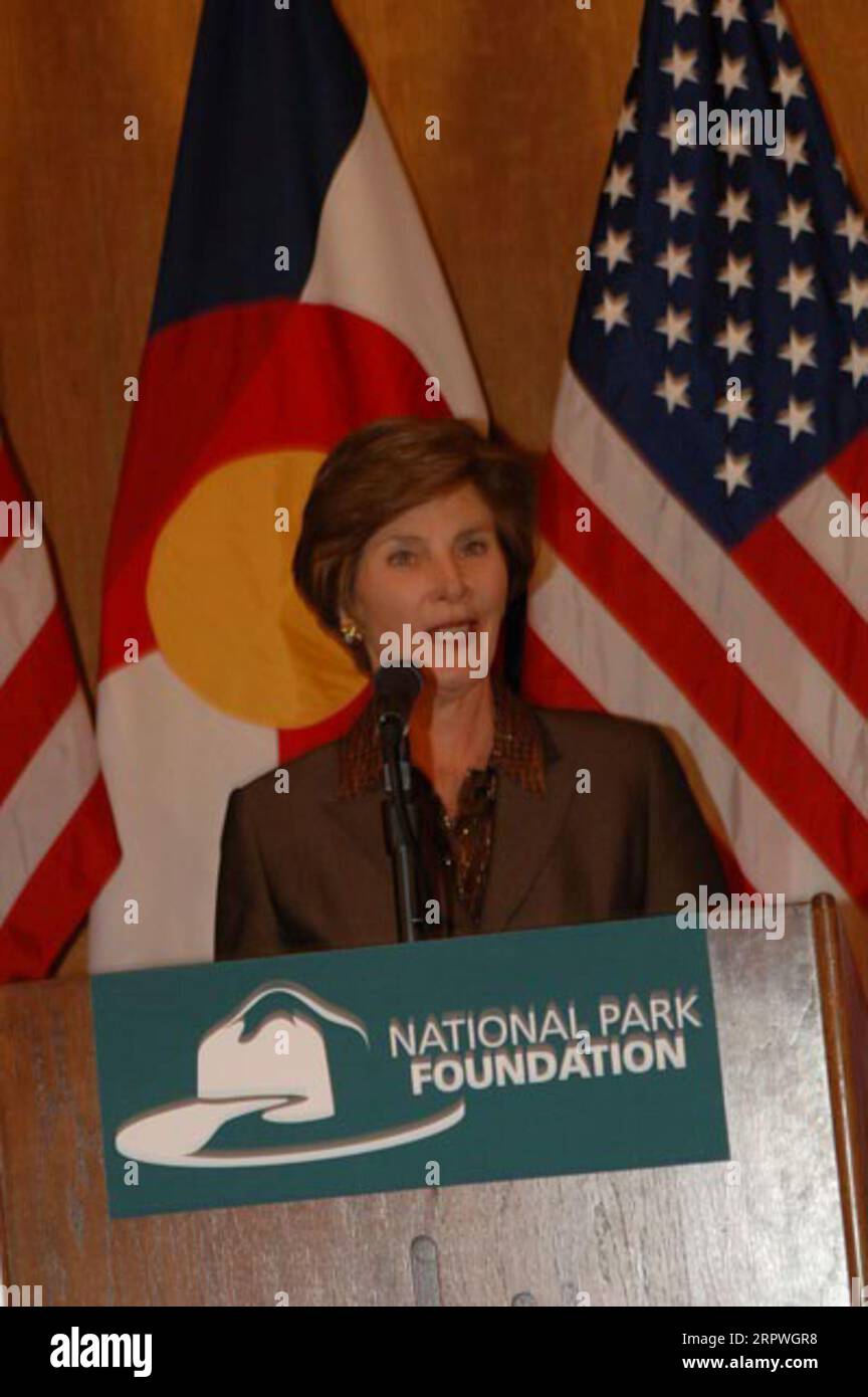 First Lady Laura Bush speaking at National Park Foundation event at the ...