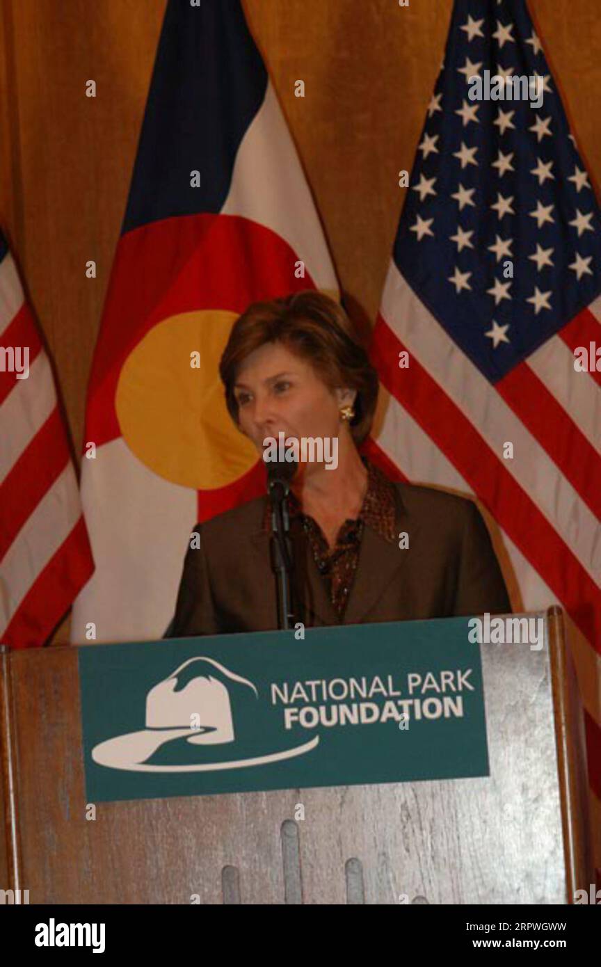 First Lady Laura Bush speaking at National Park Foundation event at the ...