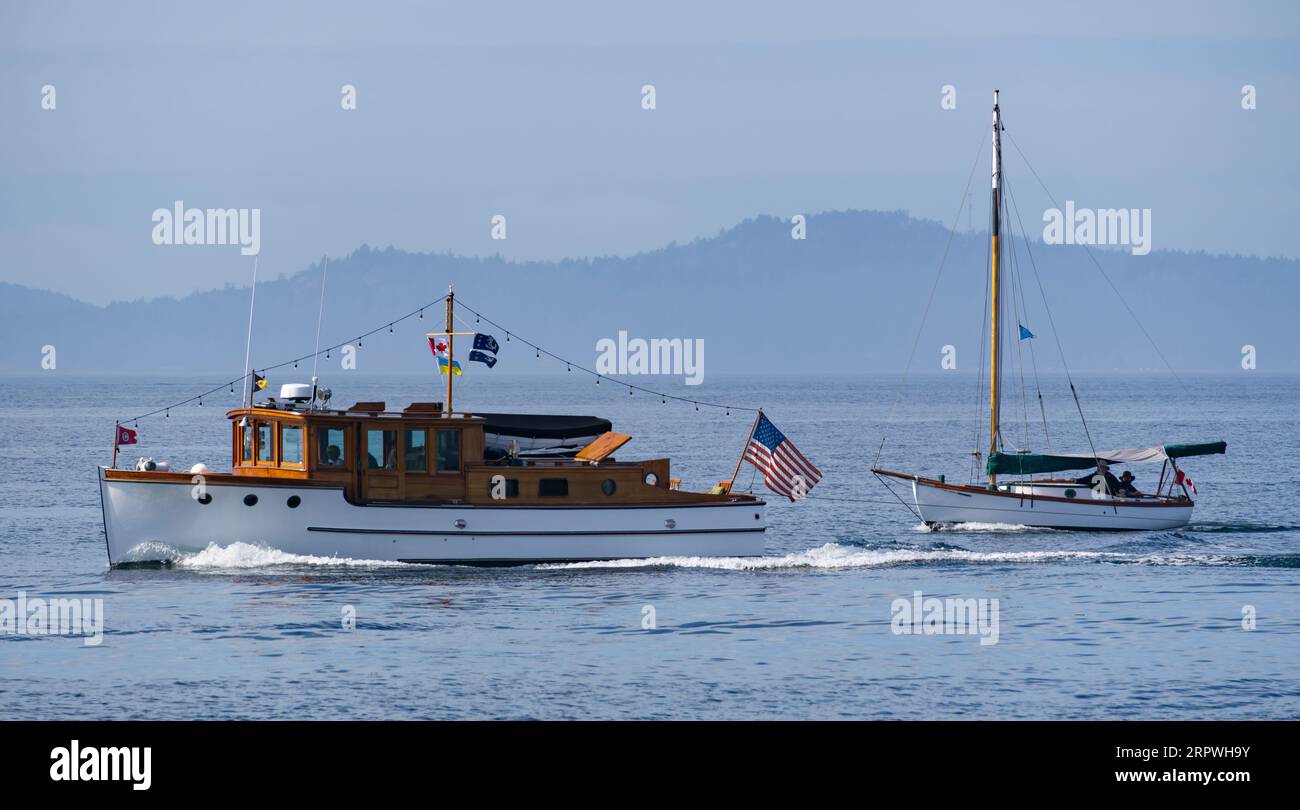 Boats pass Ogden Point at the Classic Boat Festival in Victoria ...