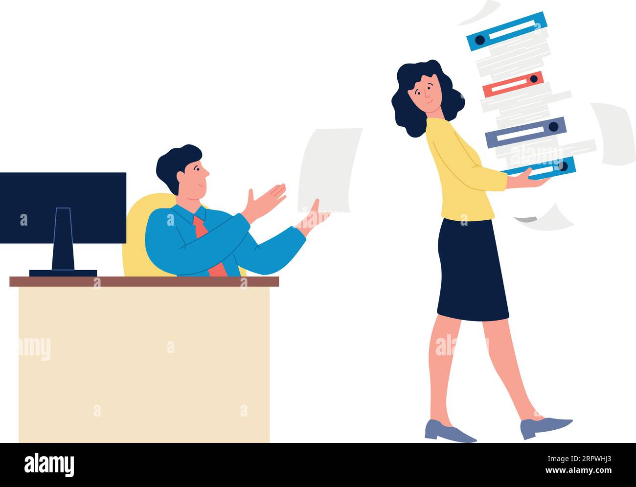 Sad people working with document folders. Office stress Stock Vector ...