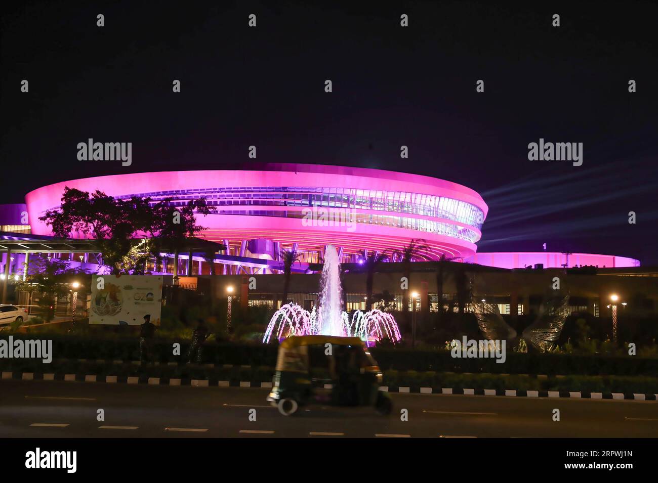 A general view of illuminated 'Bharat Mandapam' The International ...