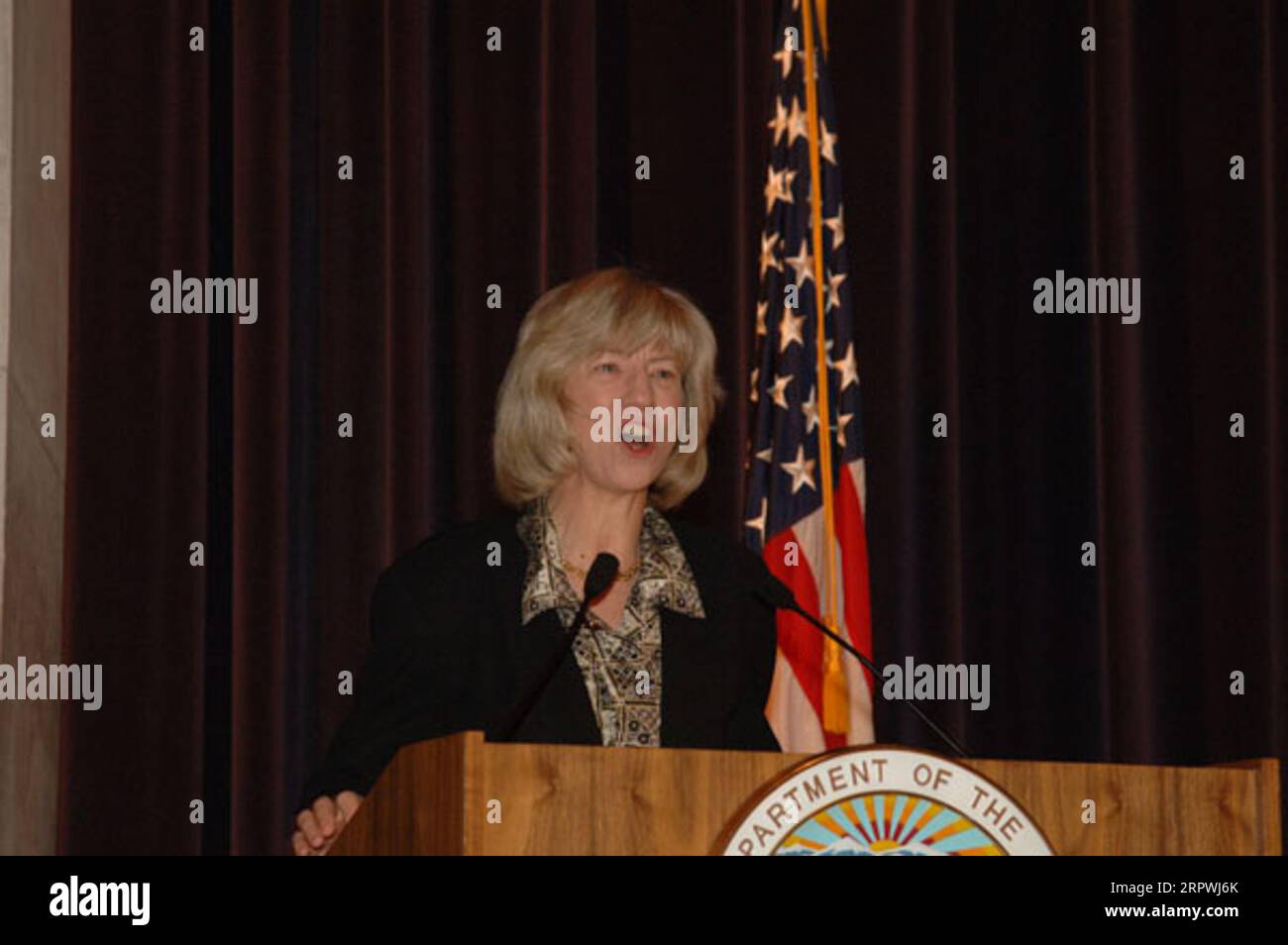 Secretary Gale Norton speaking at Department of Interior headquarters ...