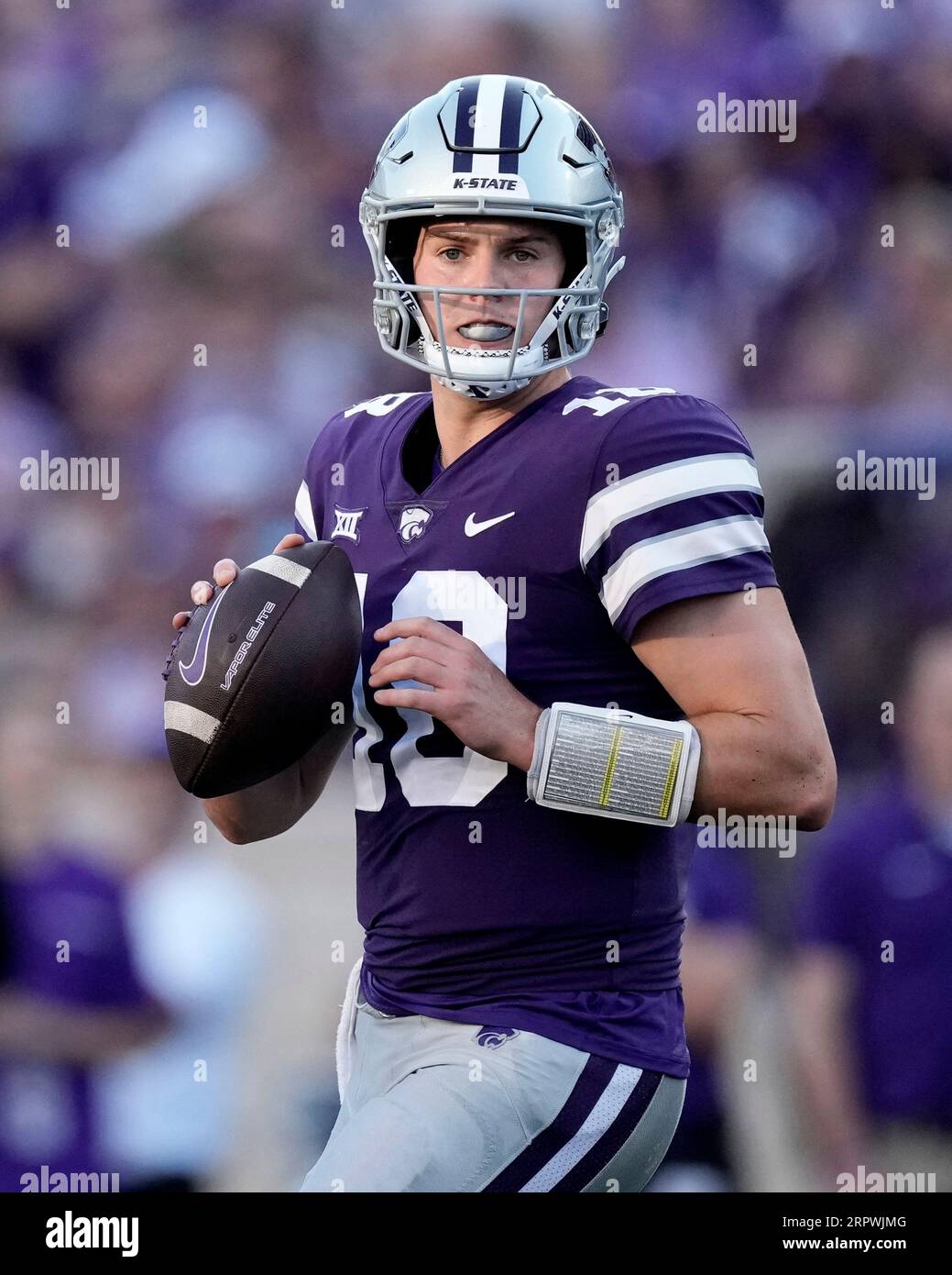 Kansas State quarterback Will Howard throws during the first half of an ...