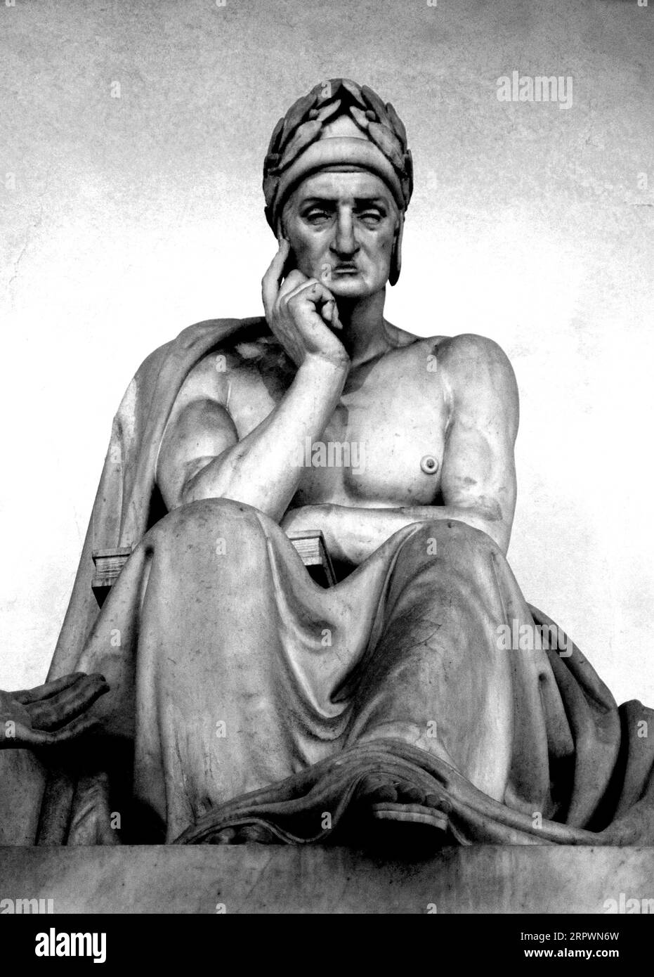 An 1830 marble statue of Italian poet Dante Alighieri (digitally ...