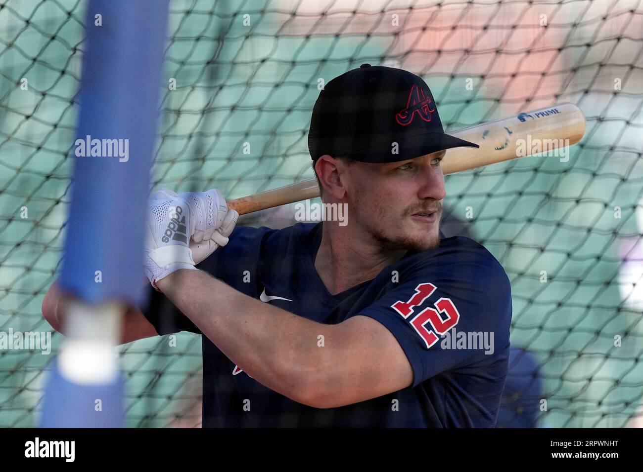 Atlanta Braves catcher Sean Murphy (12) hits in the cage during batting ...