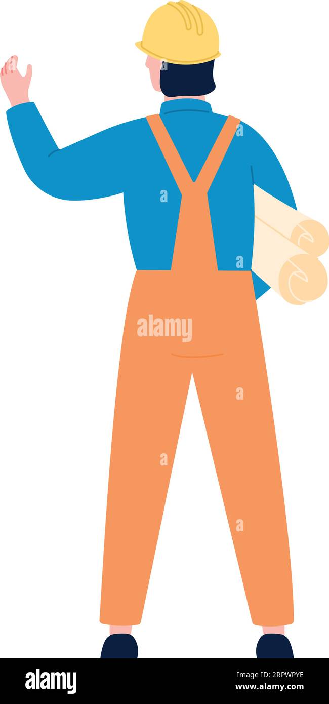 Builder character rear view. Male architect or construction worker ... Builder character rear view. Male architect or construction worker ...