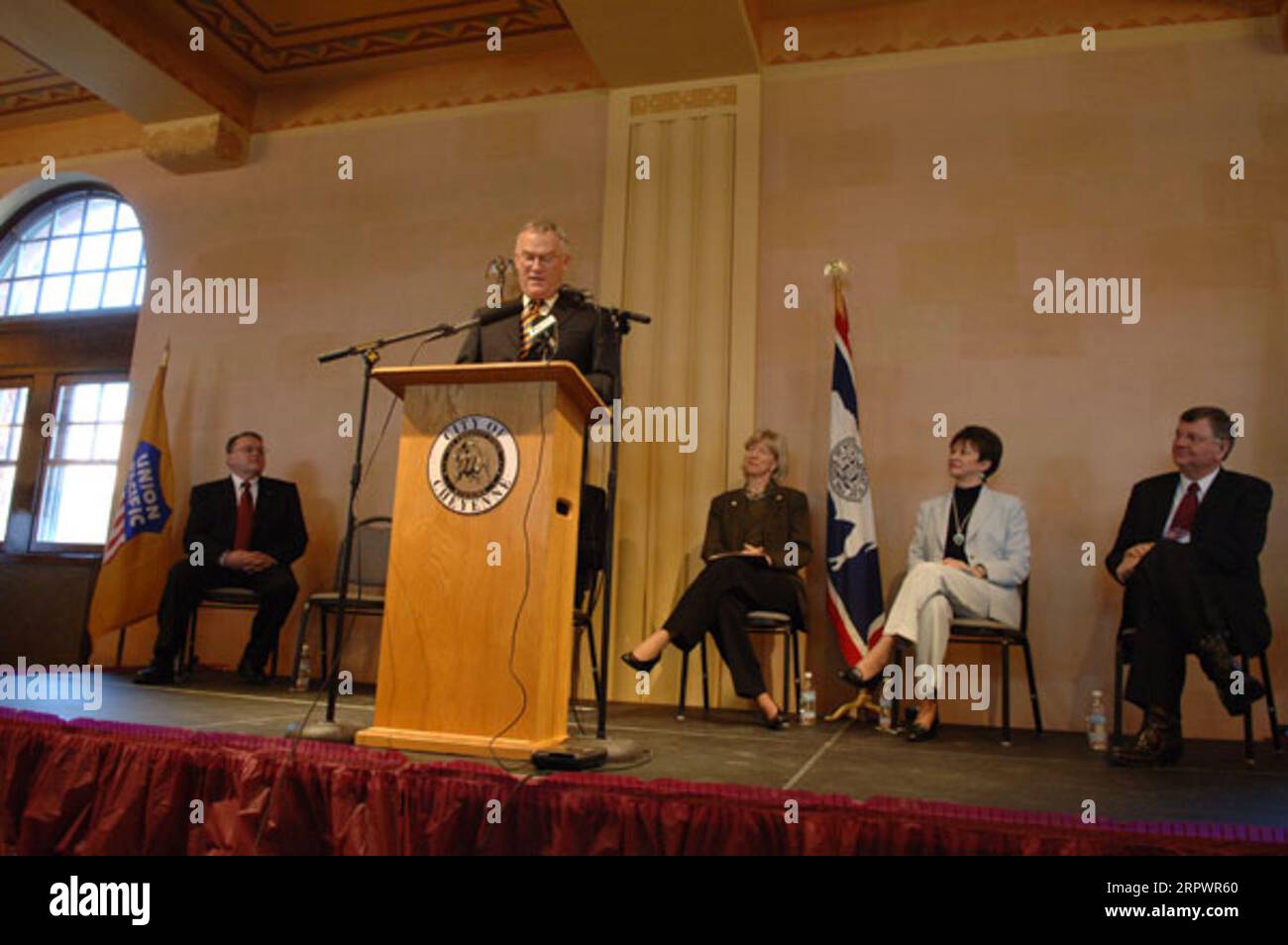 Union Pacific Railroad representative speaking at ceremony in Cheyenne ...