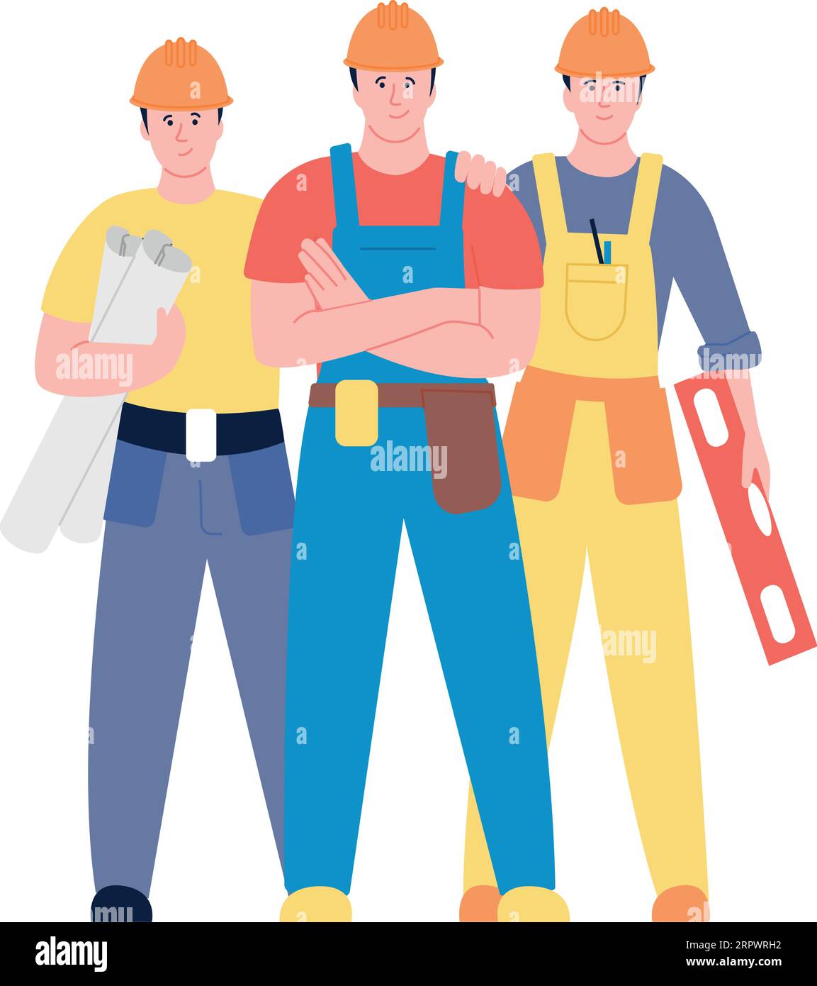 Construction workers team. Engineer and contractor male characters ...