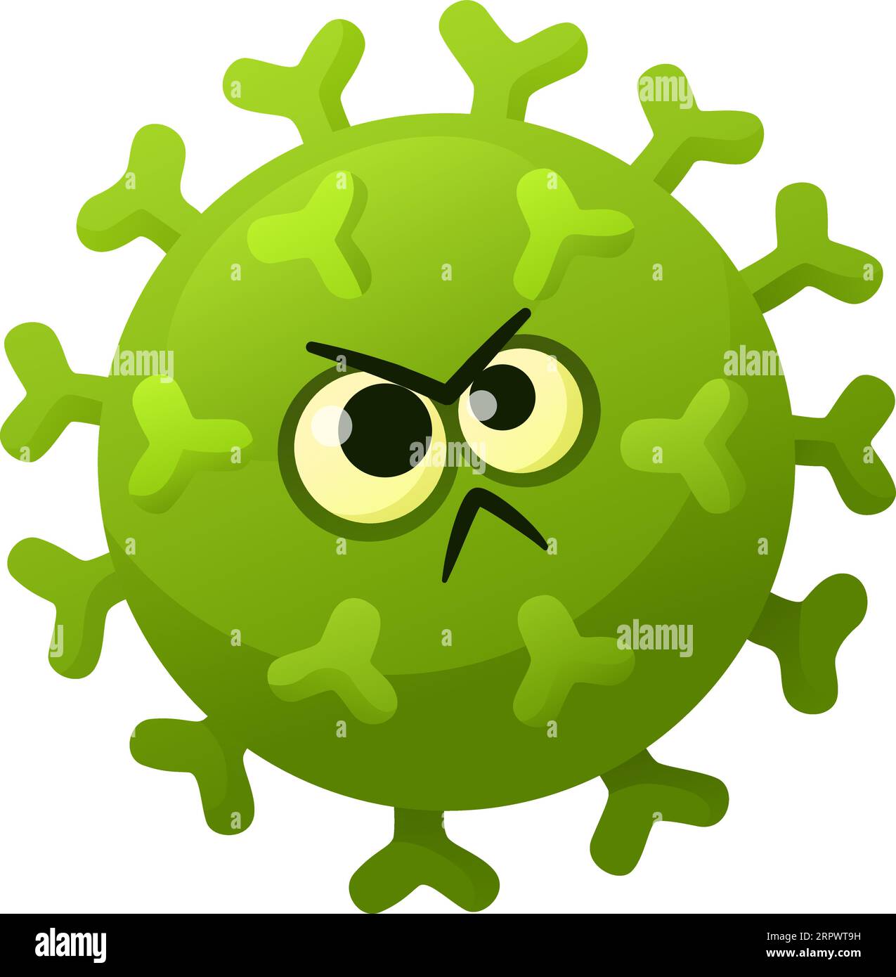 Cartoon virus with angry face. Green cell character Stock Vector Image ...