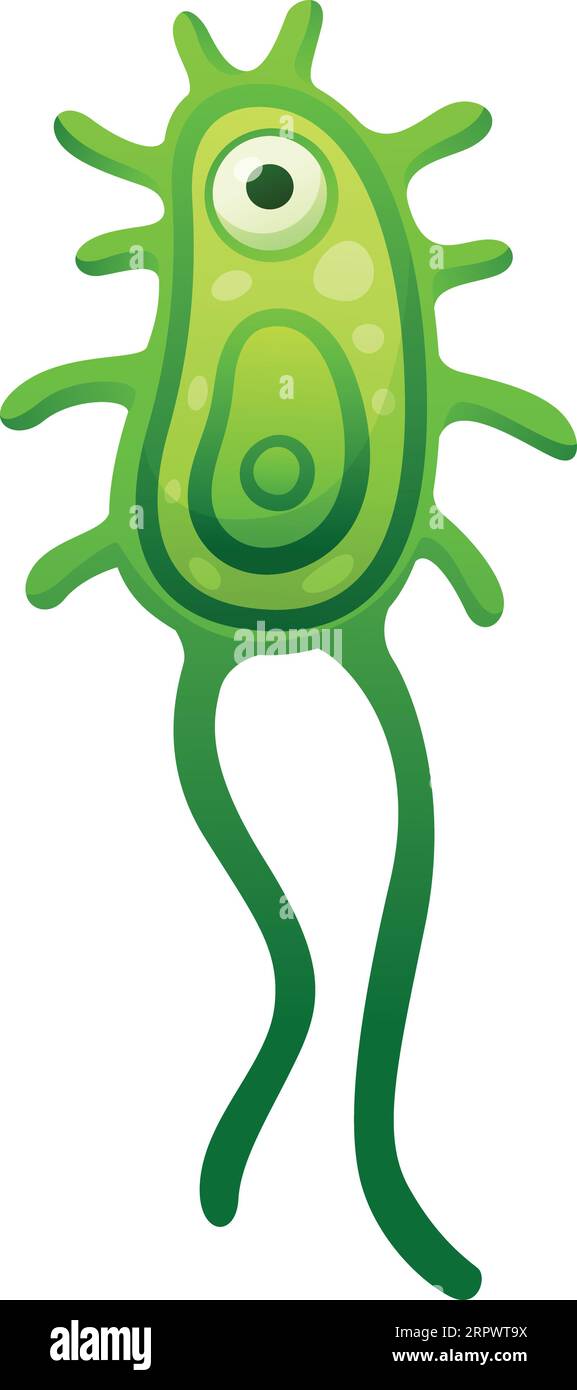 Green bacteria character. Cartoon microbe cell. Disease creature Stock ...
