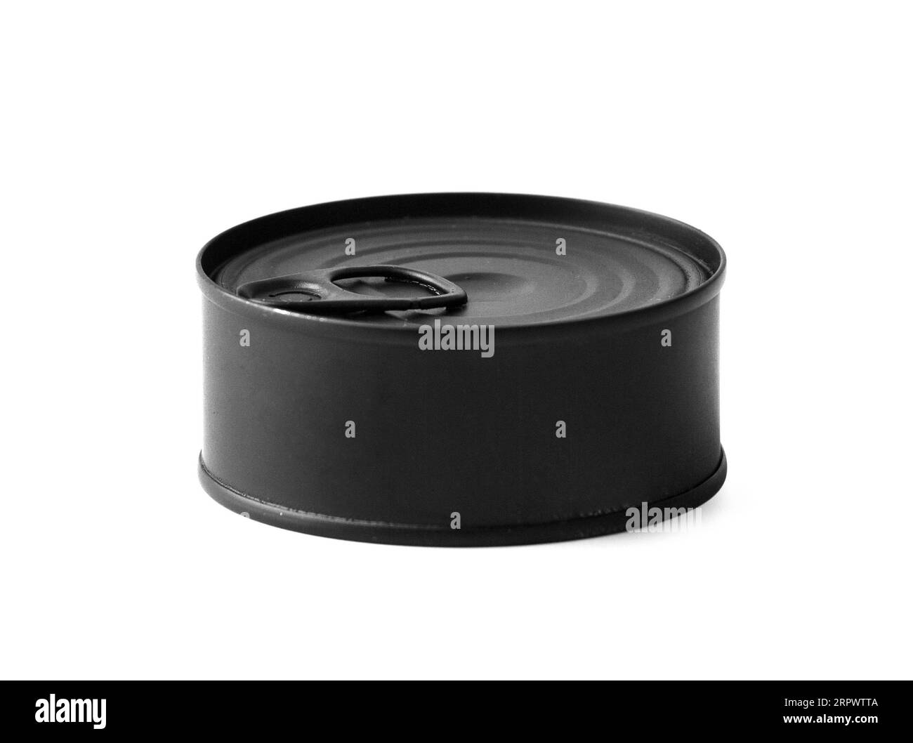 Black round closed tin can isolated on white background, tinned food ...