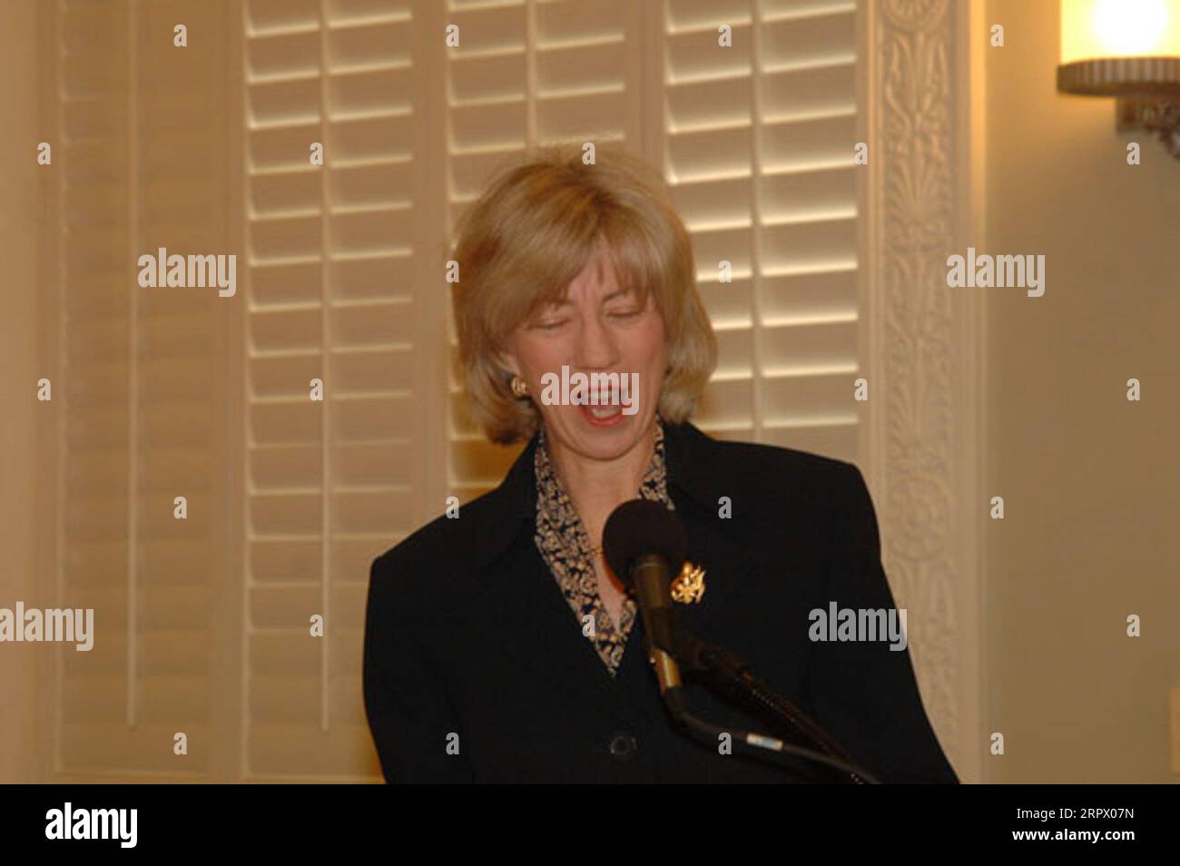 Secretary Gale Norton speaking at Department of Interior headquarters ...